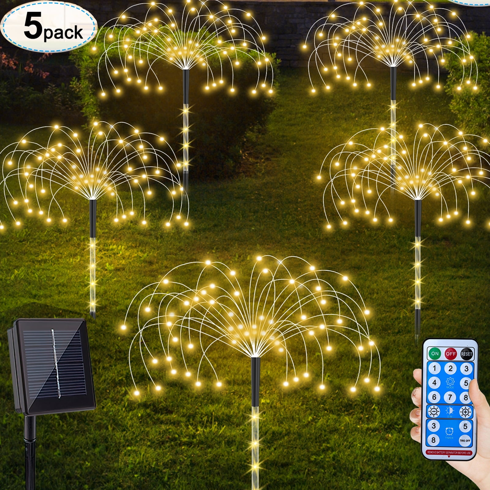 YUWENUS 5PCS Solar Firework Lights Outdoor, 8 Modes LED Changing ...