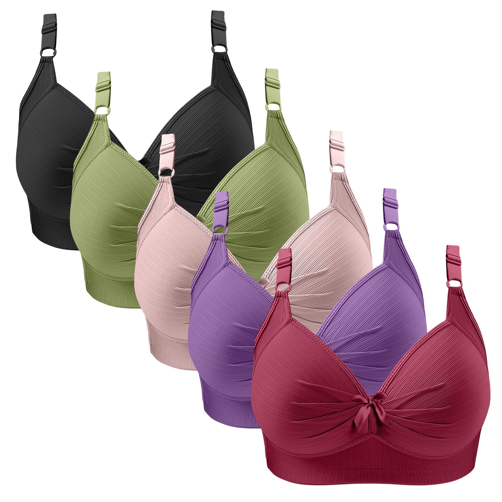 5PCS Solid Color Thin Padded Everyday Bras - Women's Wireless Soft Cup ...