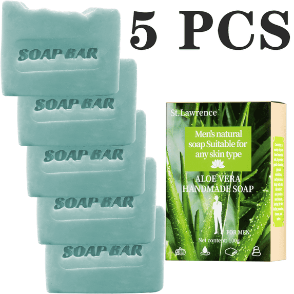 5PCS St. Lawrence Men's Aloe Vera Handmade Soap Bar 100g, Natural Aloe ...
