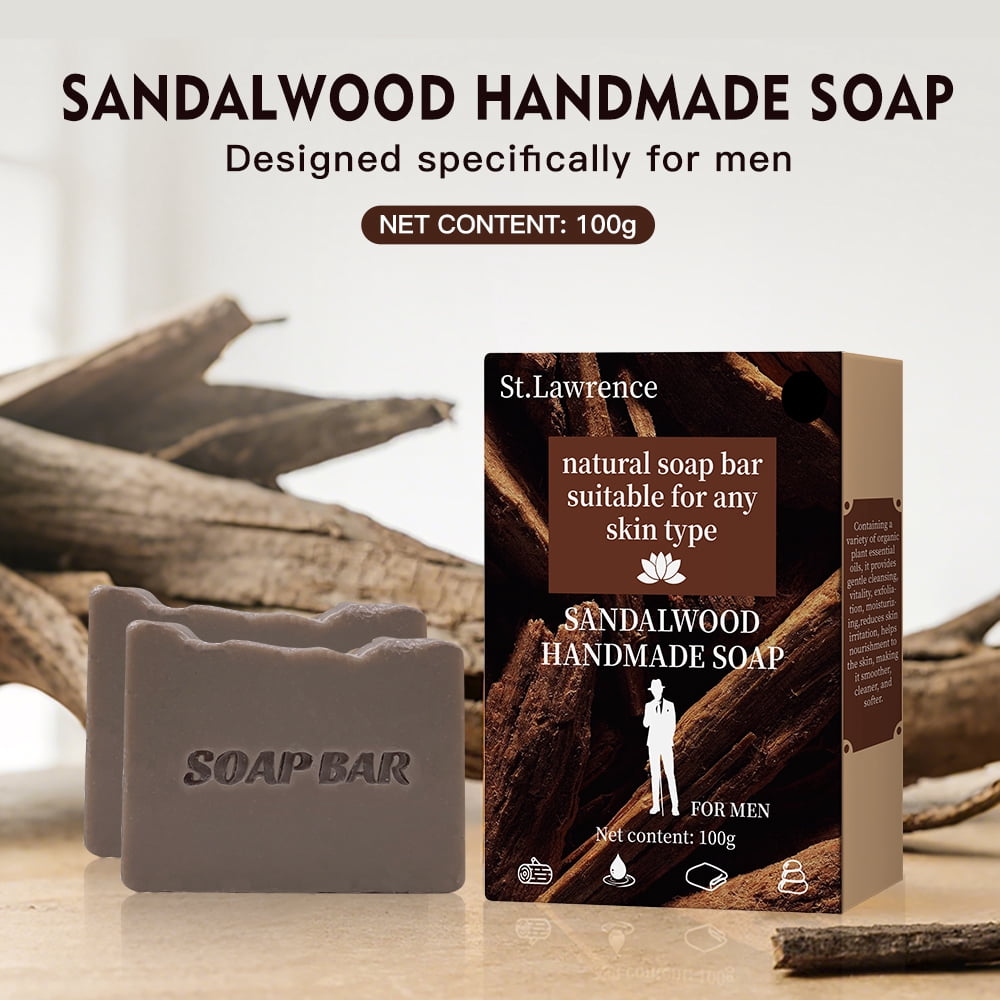 5PCS St. Lawrence Men's Sandalwood Handmade Soap Bar 100g, Natural ...