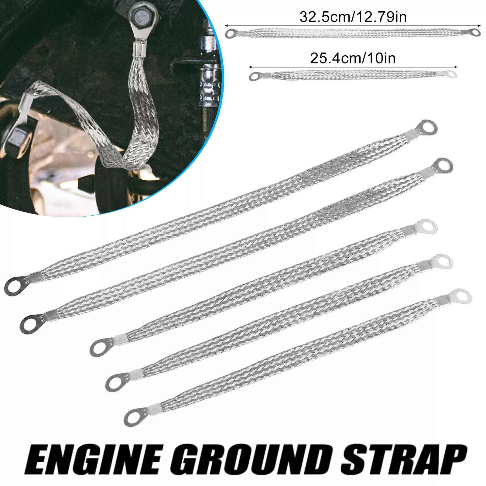 5PCS Universal Tinned Copper Engine Ground Strap Truck/Car Set 3-10 ...
