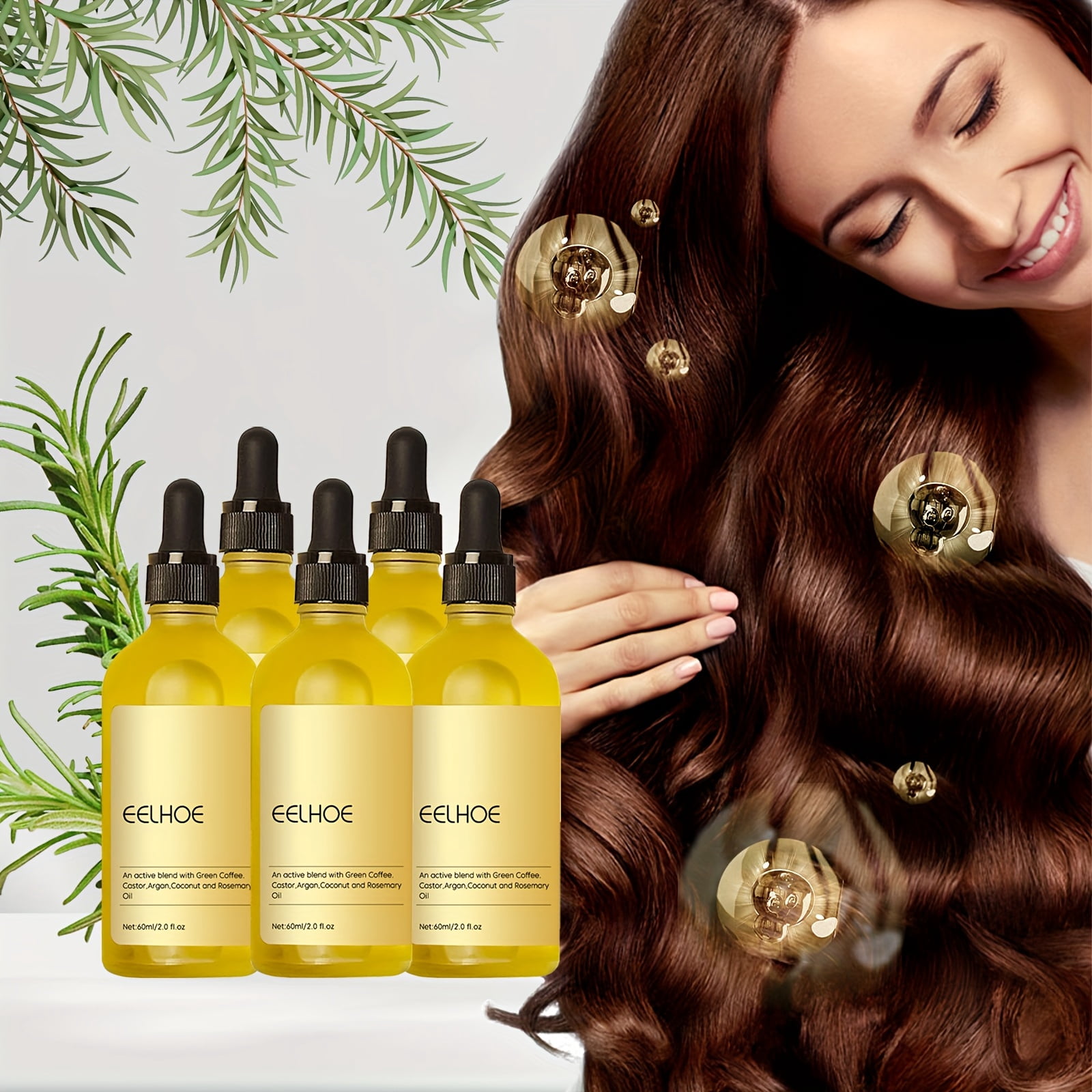 5PCS Veganic Natural Hair Growth Oil, Rosemary Oil For Hair Growth ...