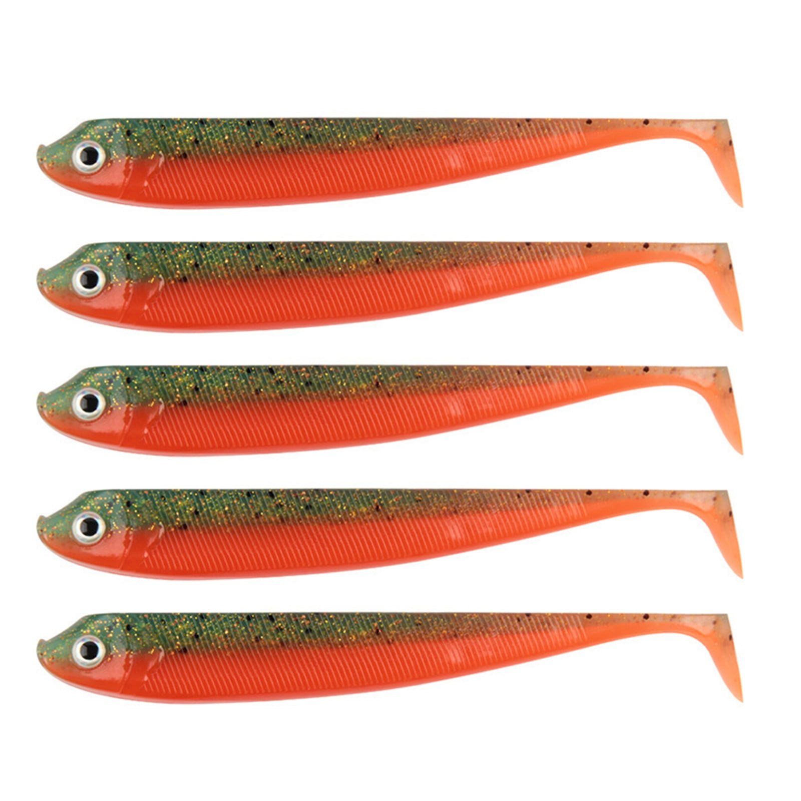 5PCS Walleye Fishing Lures 9.5cm Soft PVC Baits Sinking T Tail Lures ...