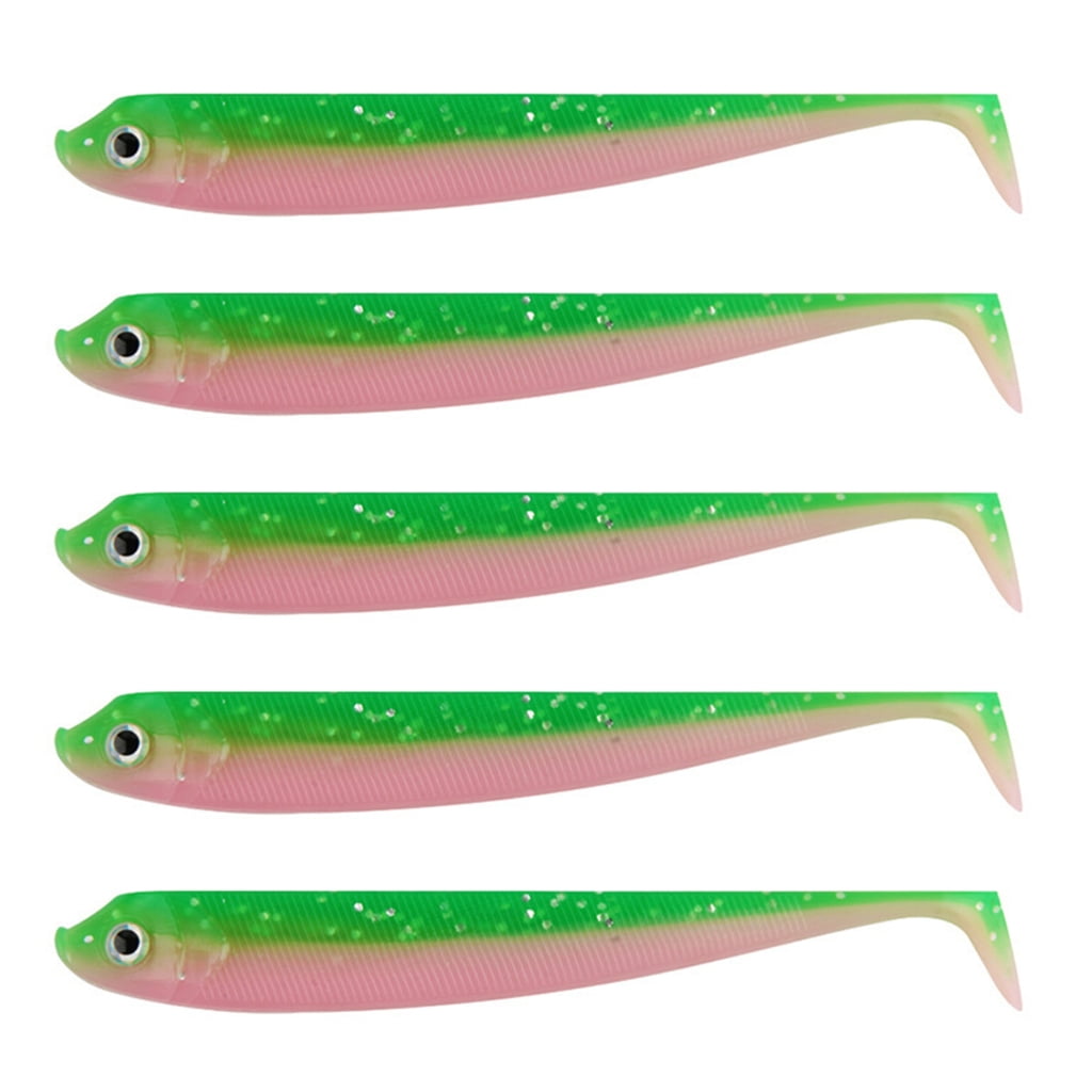 5PCS Walleye Fishing Lures 9.5cm Soft PVC Baits Sinking T Tail Lures ...