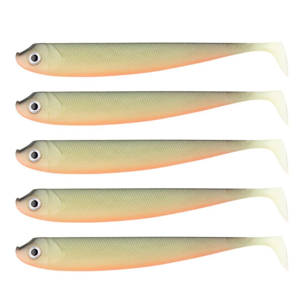 5PCS Walleye Fishing Lures 9.5cm Soft PVC Baits Sinking T Tail Lures ...