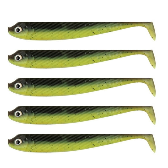 5PCS Walleye Fishing Lures 9.5cm Soft PVC Baits Sinking T Tail Lures ...