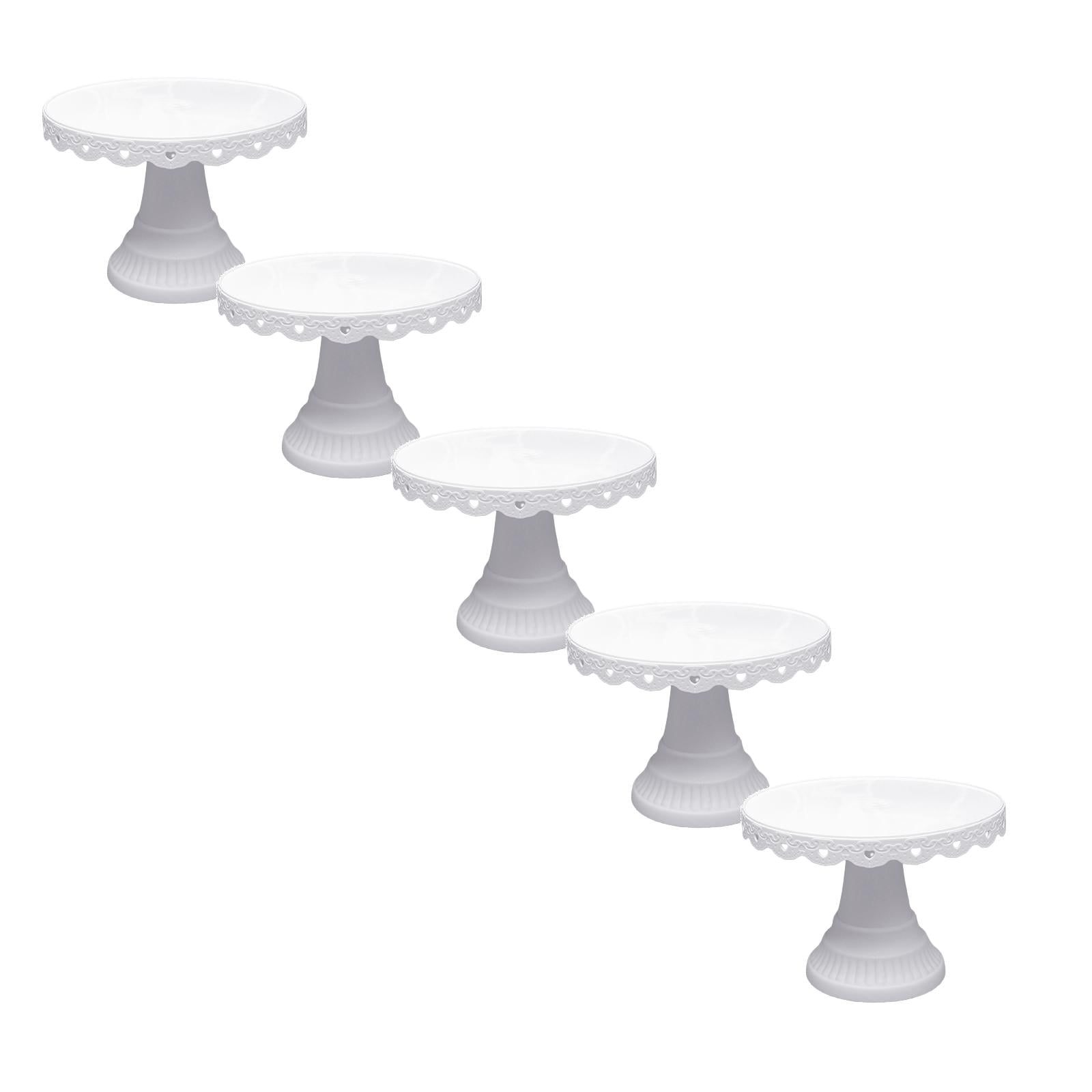 5PCS White Cake Stand Stable Holder Lace Design Dessert Display Plate ...