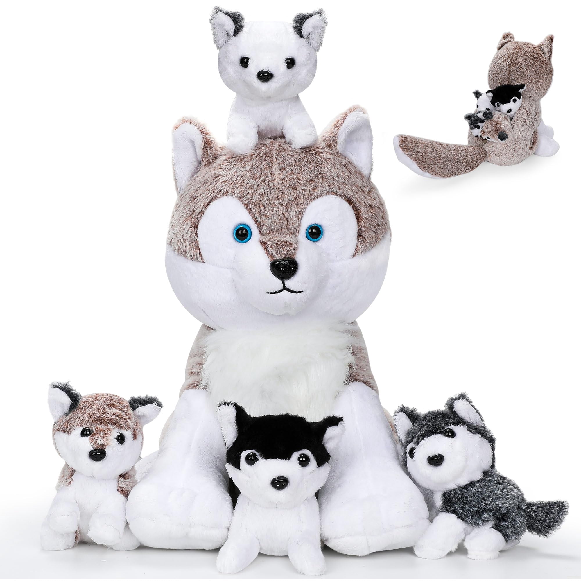 5PCS Wolf Plush Toys MMF7 - 13.4 Inch Wolf Mom with Little Mini Babies ...