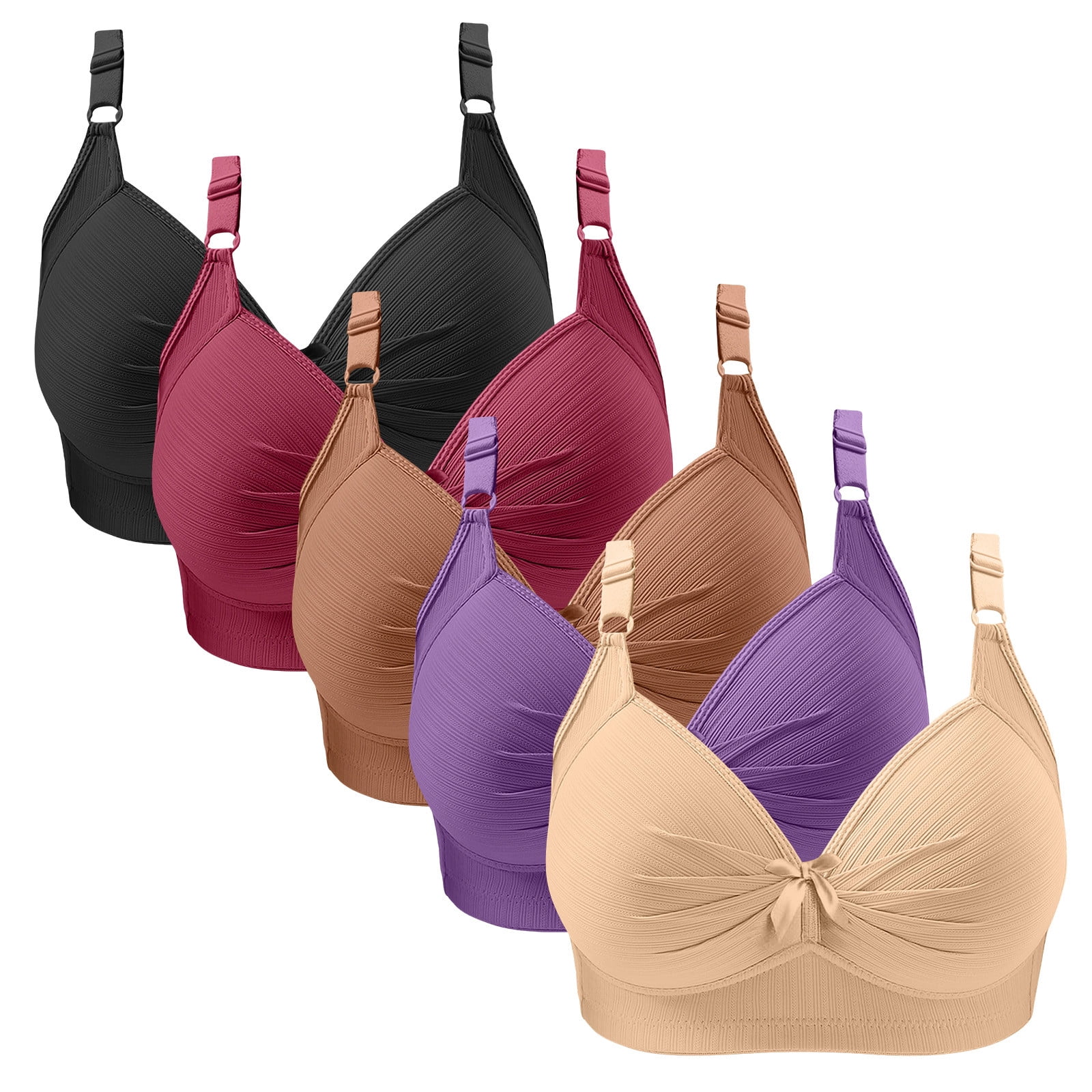 5PCS Women's Soft Cup Everyday Bras - Solid Color Thin Padded Wireless ...