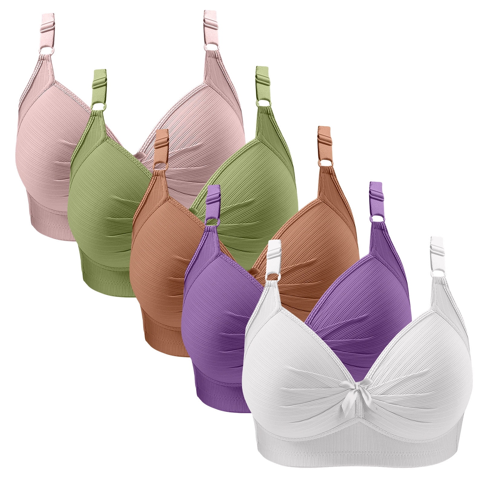 5PCS Women's Wireless Everyday Bras - Solid Color Thin Padded Soft Cup ...