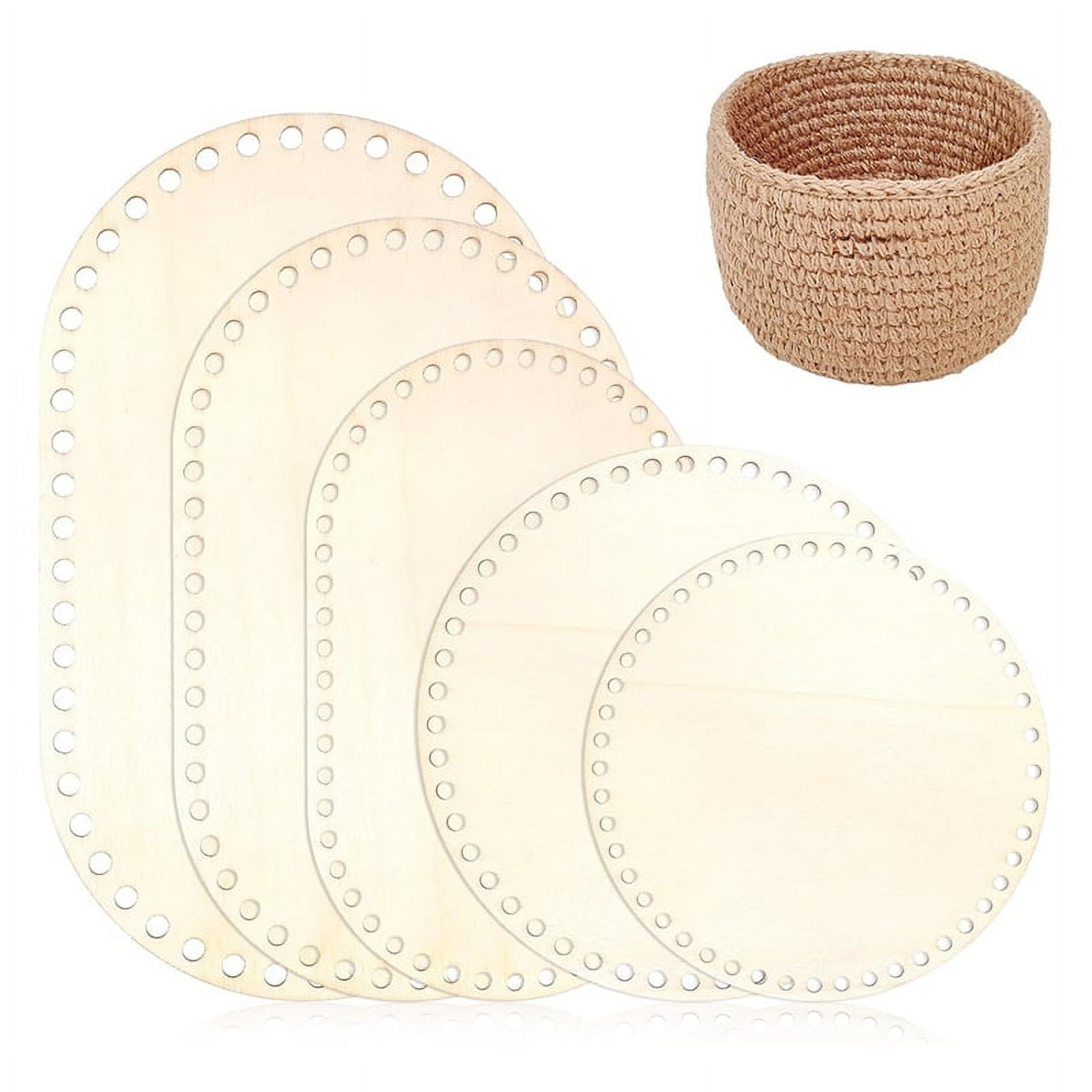 5PCS Wooden Basket Bottom, 5 Size Oval Circle Blank Solid Crochet ...