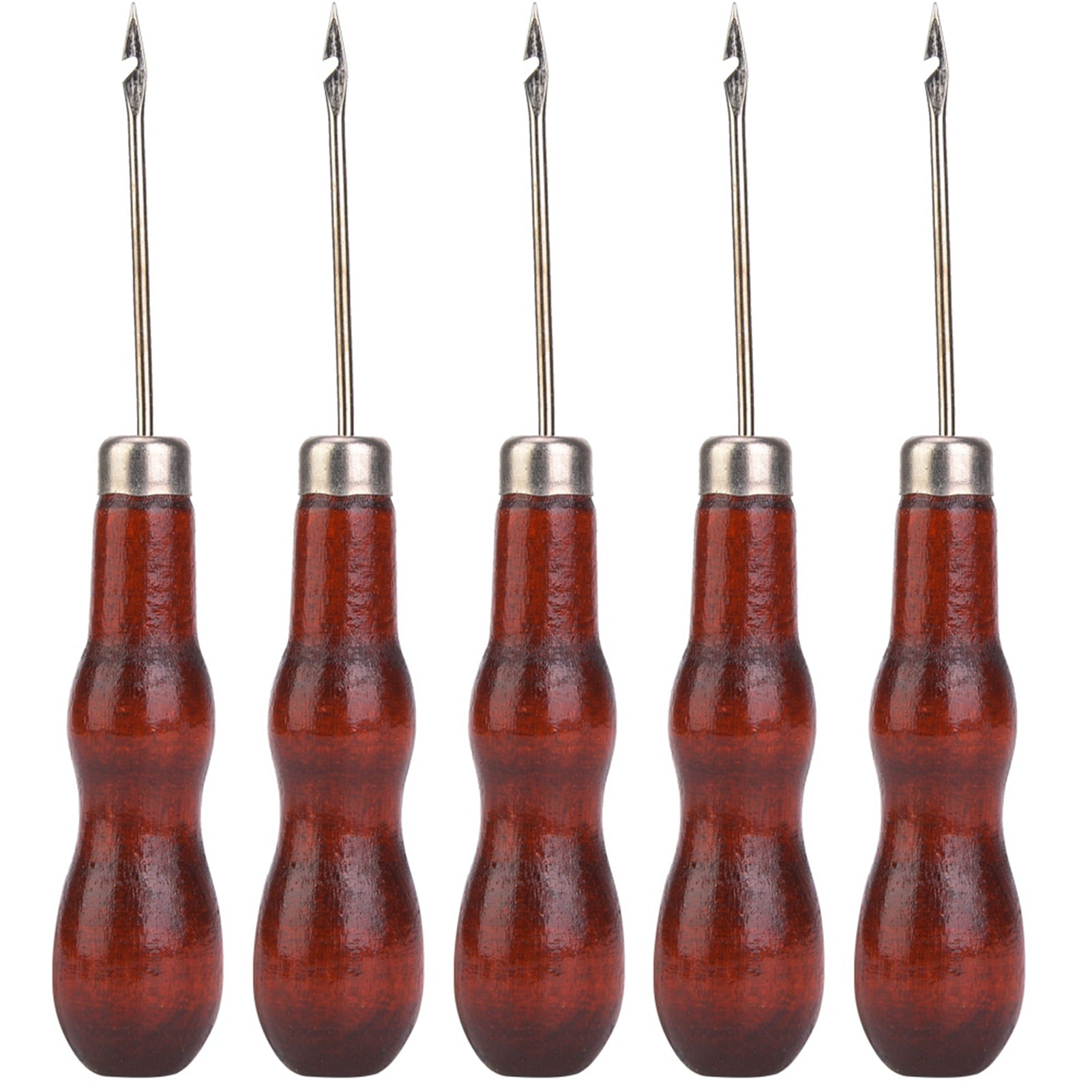 5PCS Wooden Handle Awl Hole Punch Sewing Stitching Awl Tool Shoe Repair ...