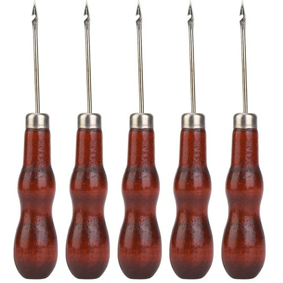 5PCS Wooden Handle Awl Hole Punch Sewing Stitching Awl Tool Shoe Repair ...
