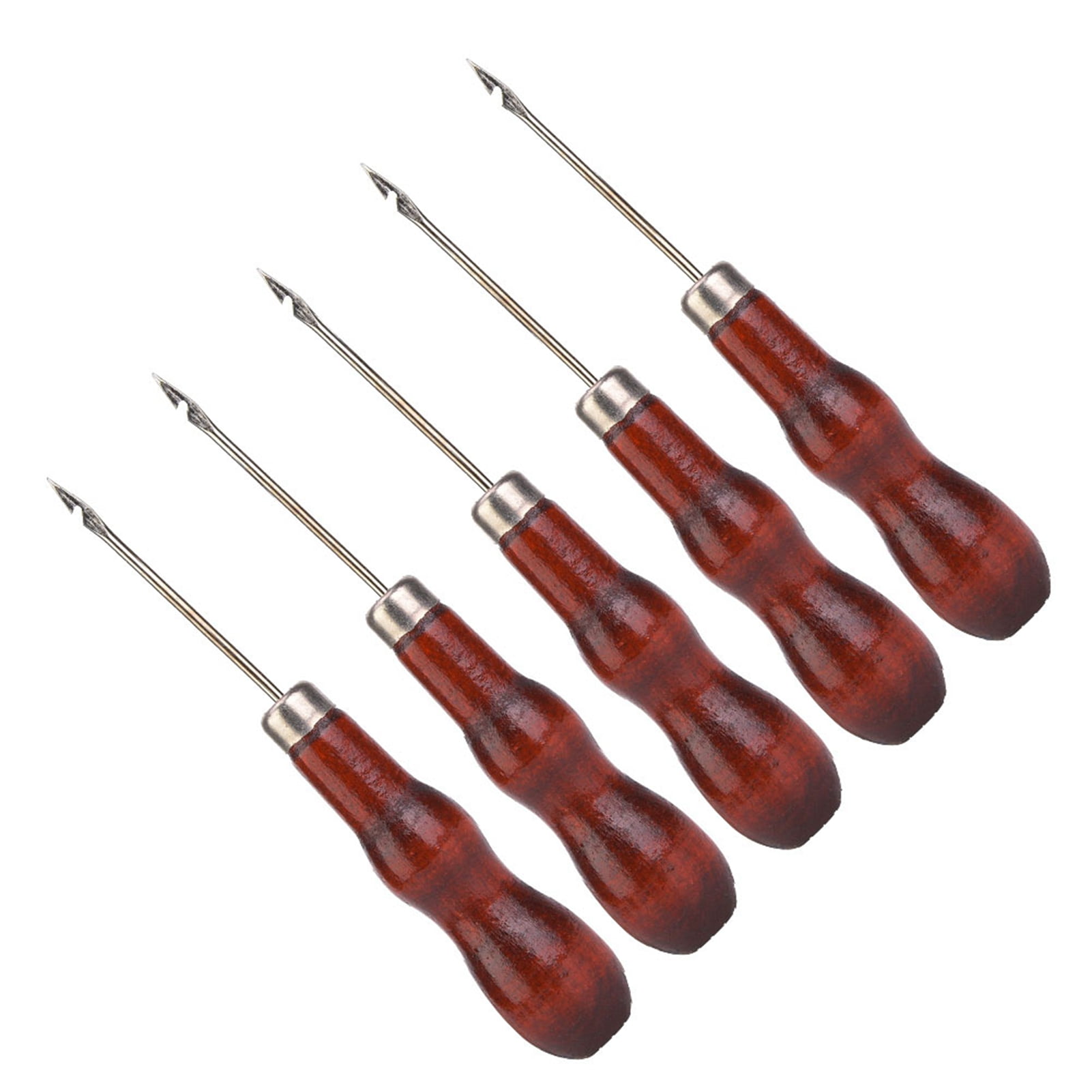 5PCS Wooden Handle Awl Hole Punch Sewing Stitching Awl Tool Shoe Repair ...