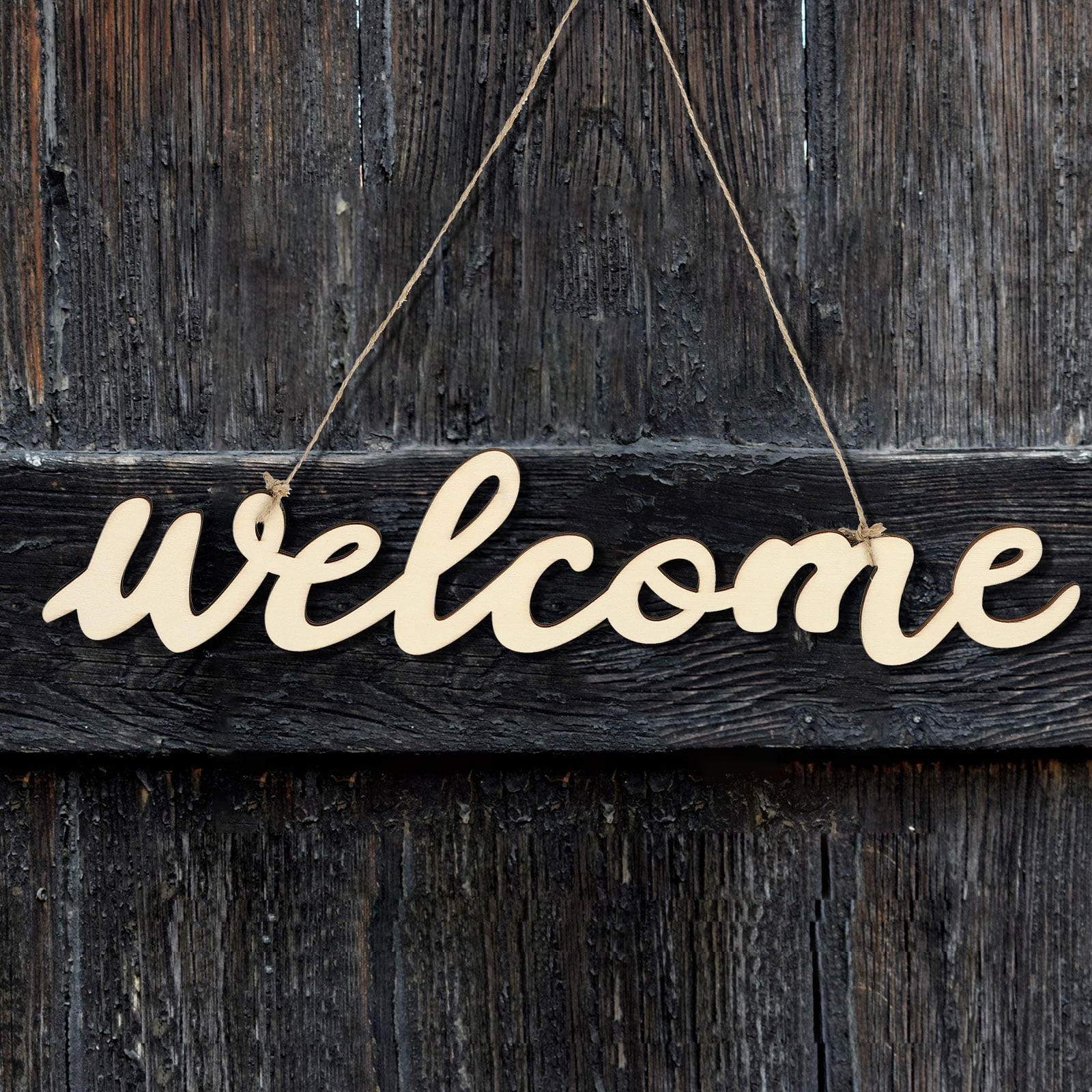 SEWCHICS Casual Elegant Beige Wooden Welcome Sign Unfinished Letters ...