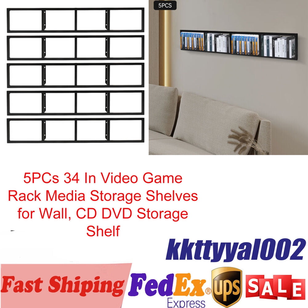 5PCs 34 In Video Game Rack Media Storage Shelves for Wall, CD DVD ...
