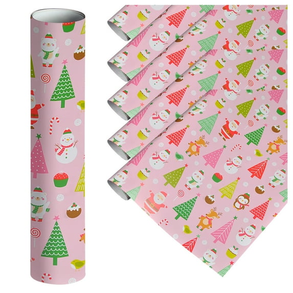 5PCs ( 75cmX50cm)Single-sided Christmas Wrapping Paper, Classic Santa ...