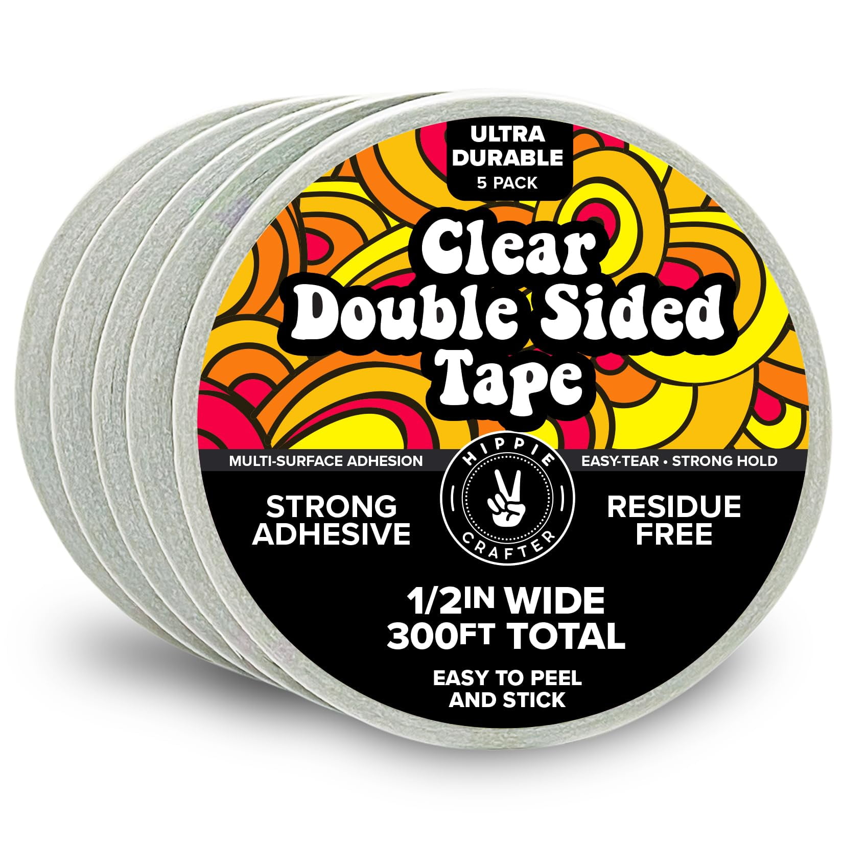 5PK Clear Double Sided Tape for Crafts 1/2" inch Wide Heavy Duty ...