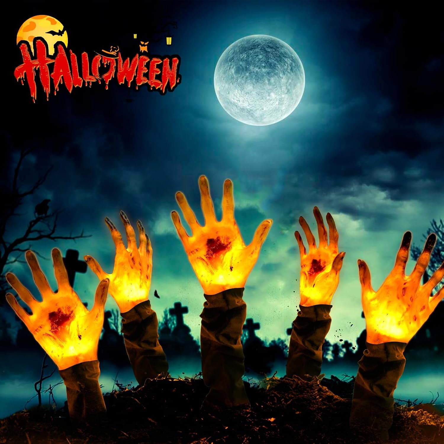 5PK Halloween Zombie Hands Pathway Lights, Battery Operated Waterproof ...