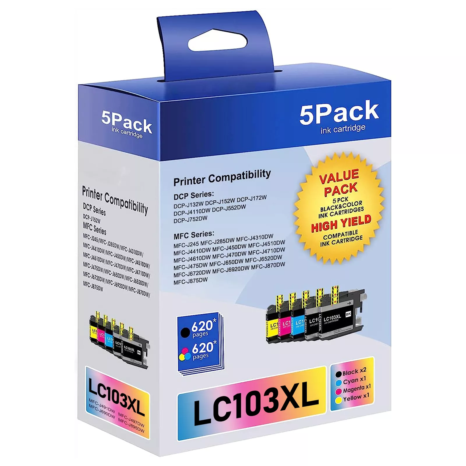5PK High Yield LC103 LC103XL Ink Cartridges for Brother MFC-J4410DW ...