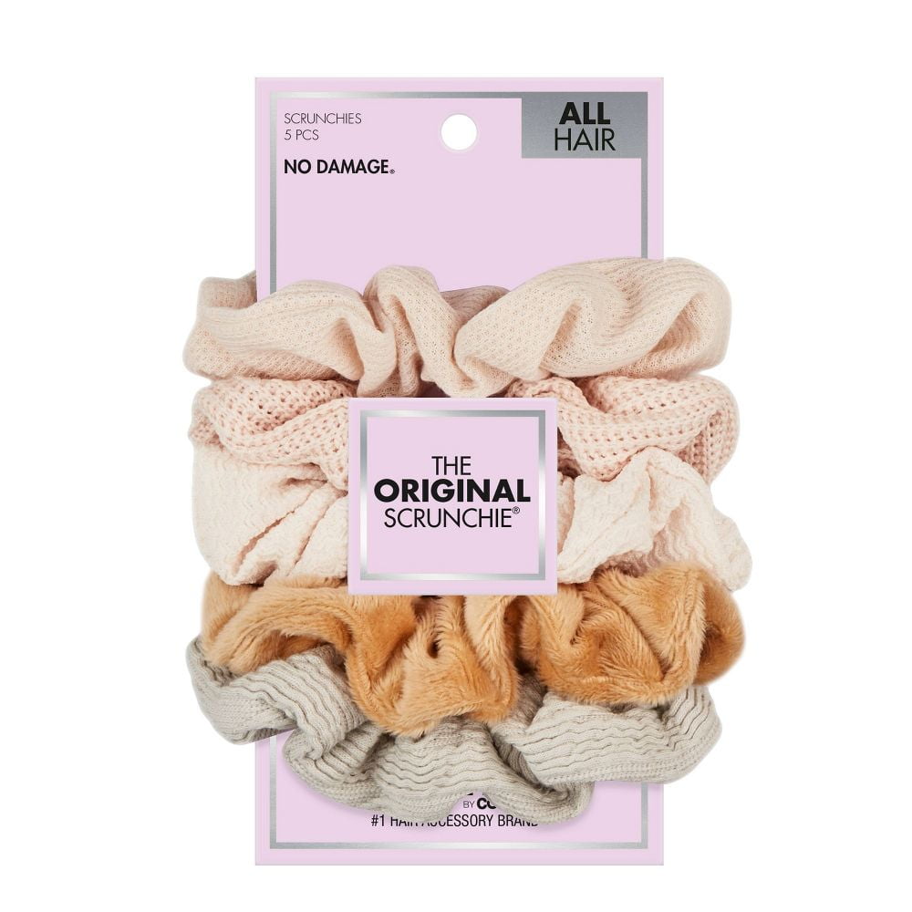 Scunci No Damage All Hair Mixed Texture Scrunchies, Peach Tones, 5 ...