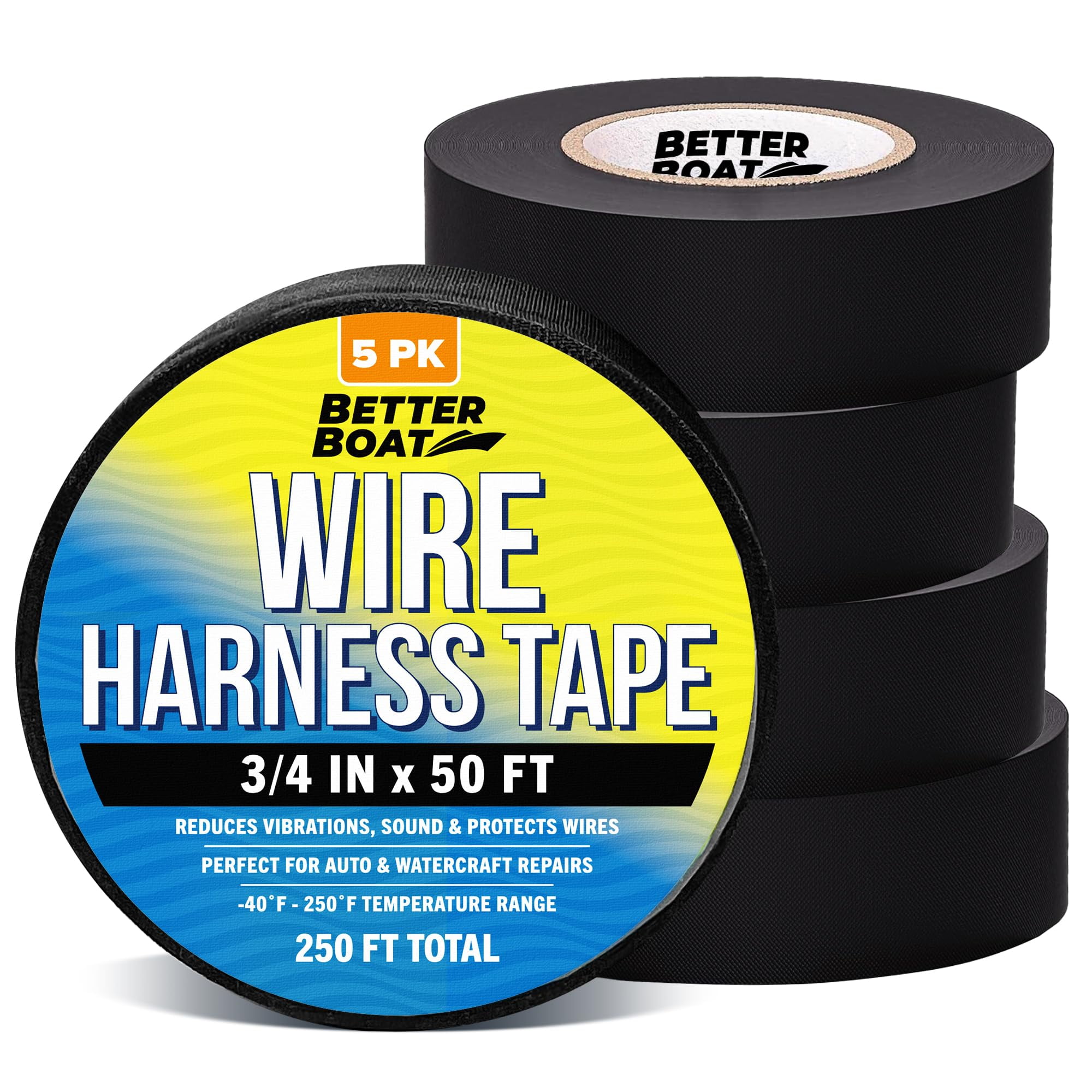 Better Boat 5PK Wire Harness Tape Heat Resistant Tape for Wire Loom ...