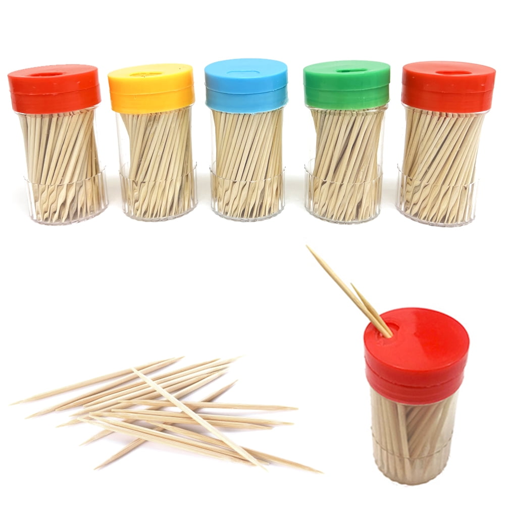 5PK Wooden Toothpick Dispenser 150ct Bamboo Fruit Picks Oral Care ...