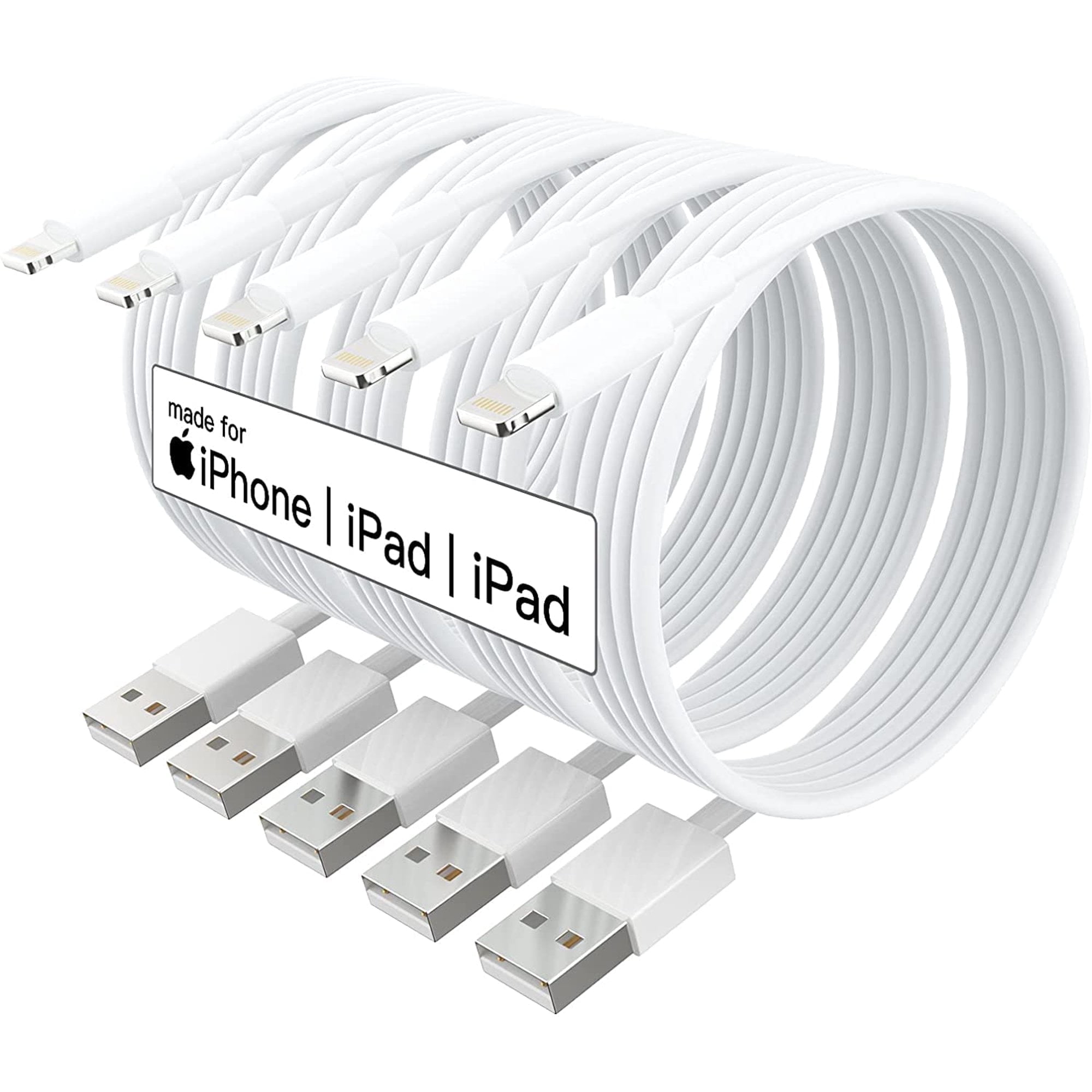 GREPHONE 5Pack 10ft Lightning Charging Cables for iPhone, iPad, iPod ...