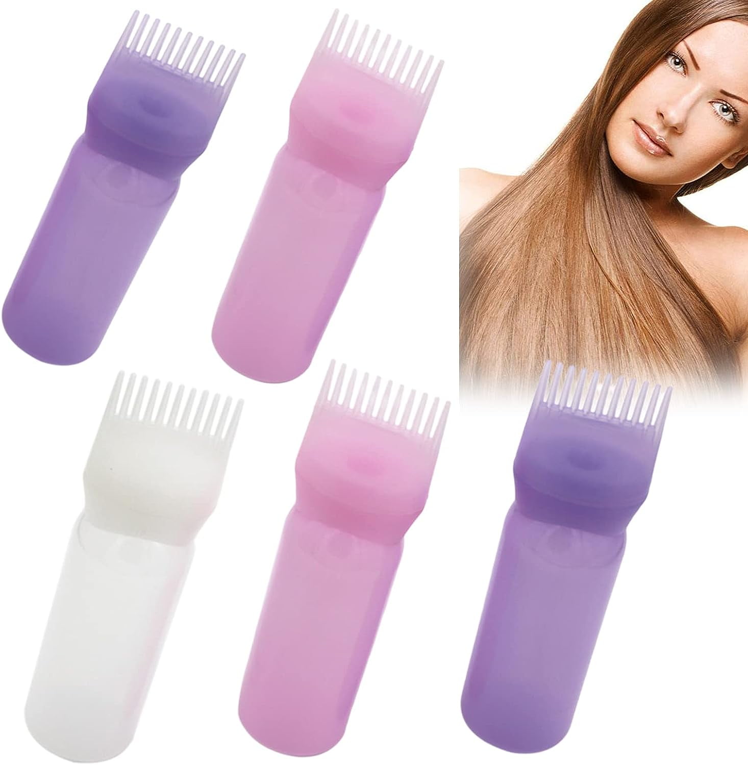5pack 120ml Root Comb Applicator Bottle Hair Dye Bottle With Graduated