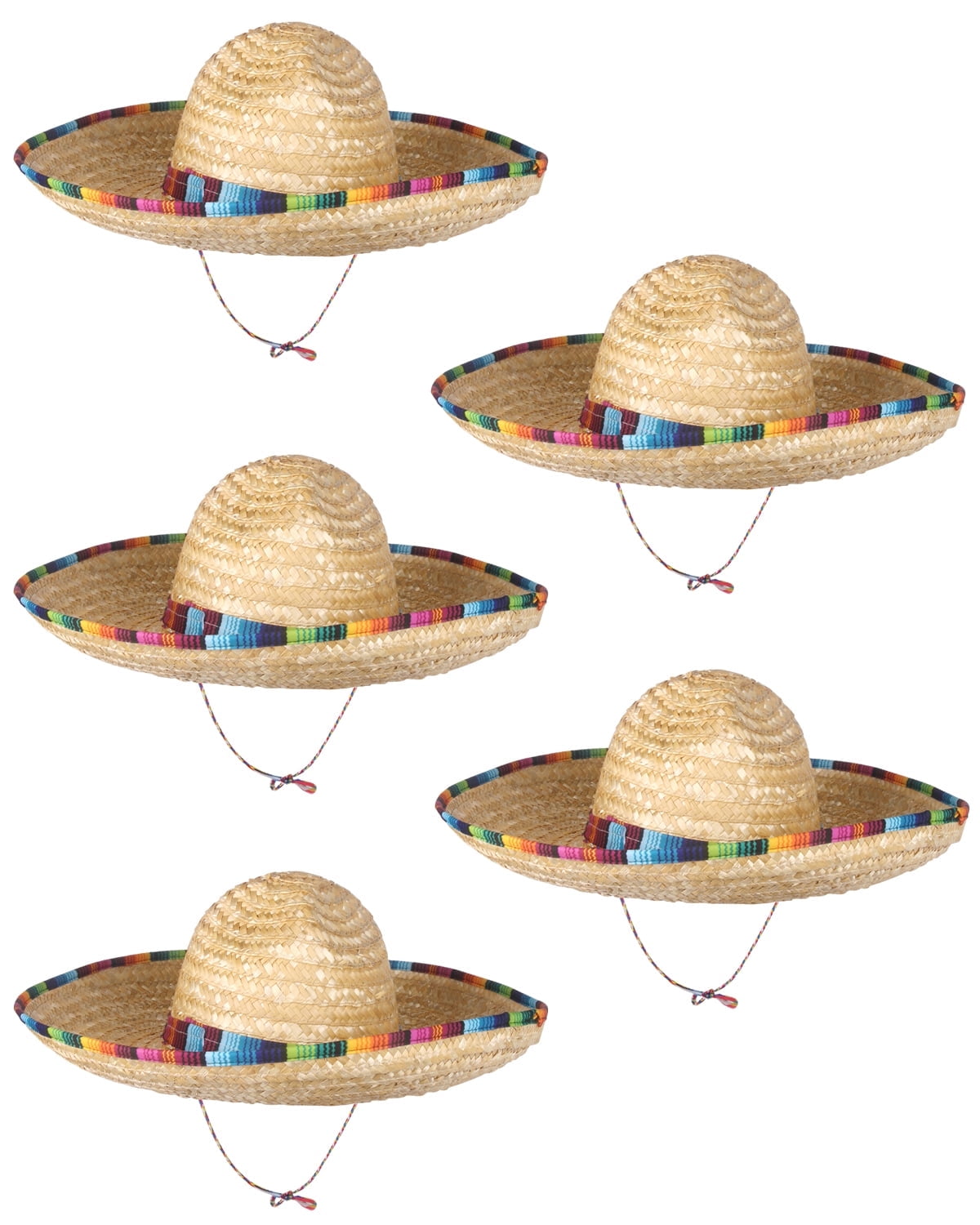5Pack 18" Sombrero Party Hats for Men Women, With Chinstrap for Fiesta ...