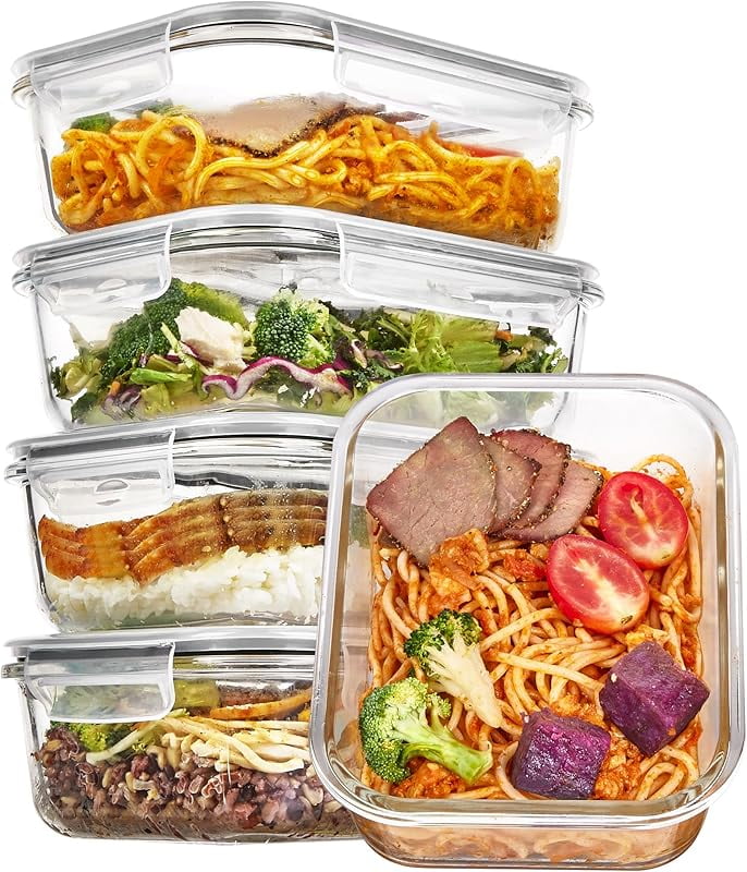 5Pack 22oz Glass Storage Containers with Lids, Meal Prep Food Container ...