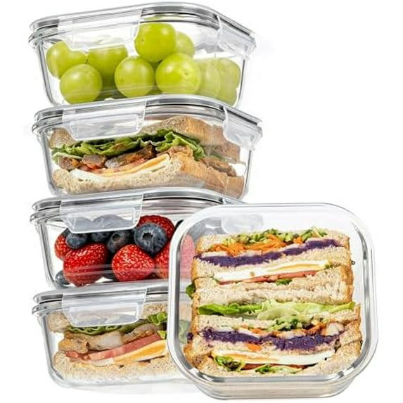 5Pack 27oz Glass Storage Containers with Lids, Glass Meal Prep Food ...