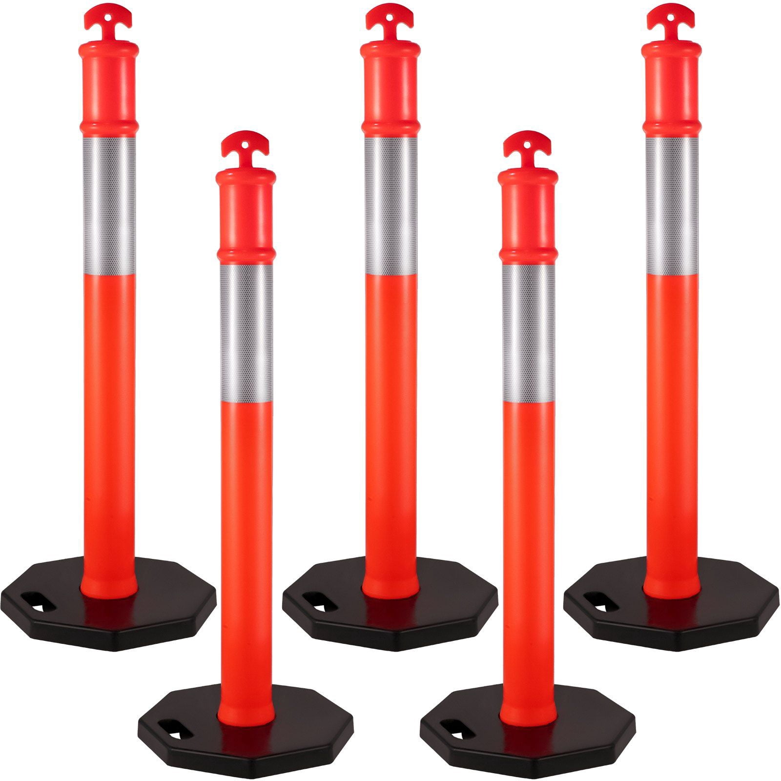 5Pack 44 Inch Traffic Delineator Posts, Orange PE Posts with 10 Inch ...