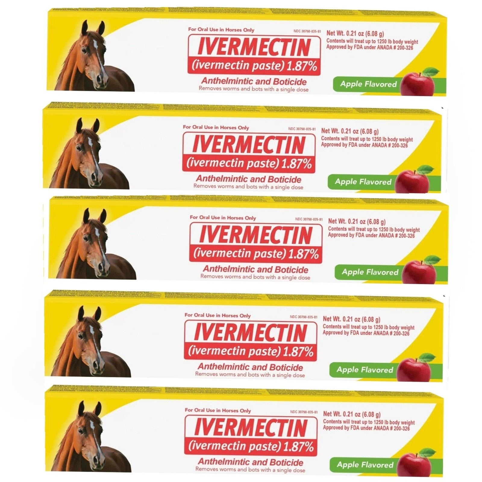 5Pack Apple-Flavored Horse Dewormer and Parasite Control Paste-Pyrantel ...