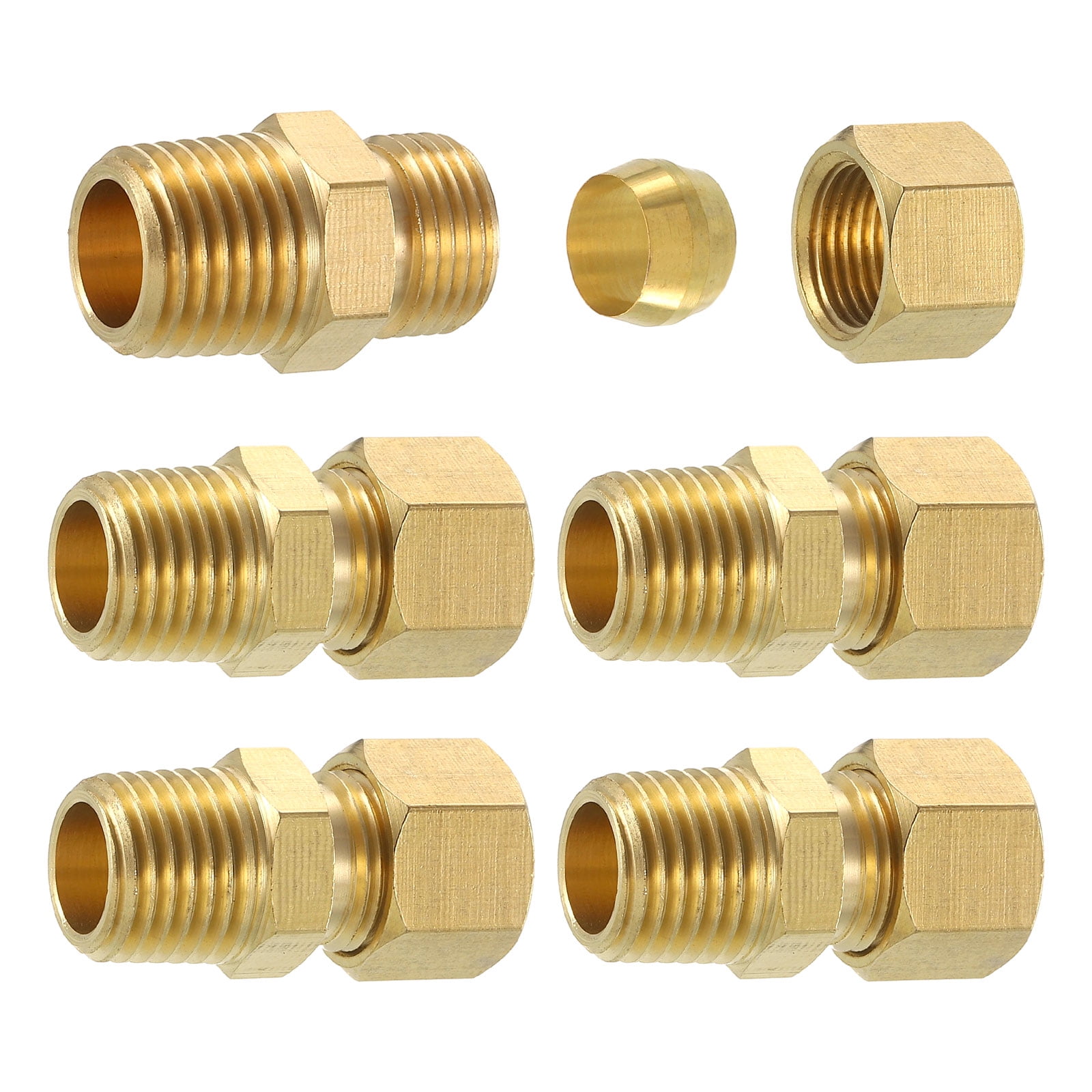 5Pack Brass Pipe Fitting, 5/16" OD x 1/4" NPT Male Brass Compression ...