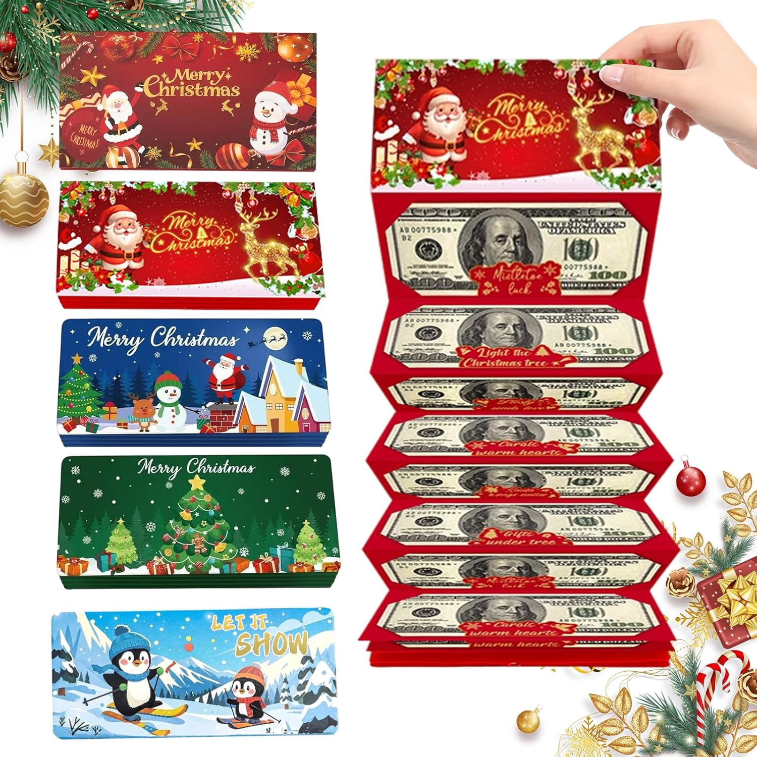 5Pack Christmas Cash Gift Envelopes with 10 Slots,2026 ChristmasMoney ...