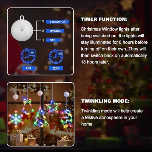 5Pack Christmas Window Lights Decorations with Timer,Battery Powered ...