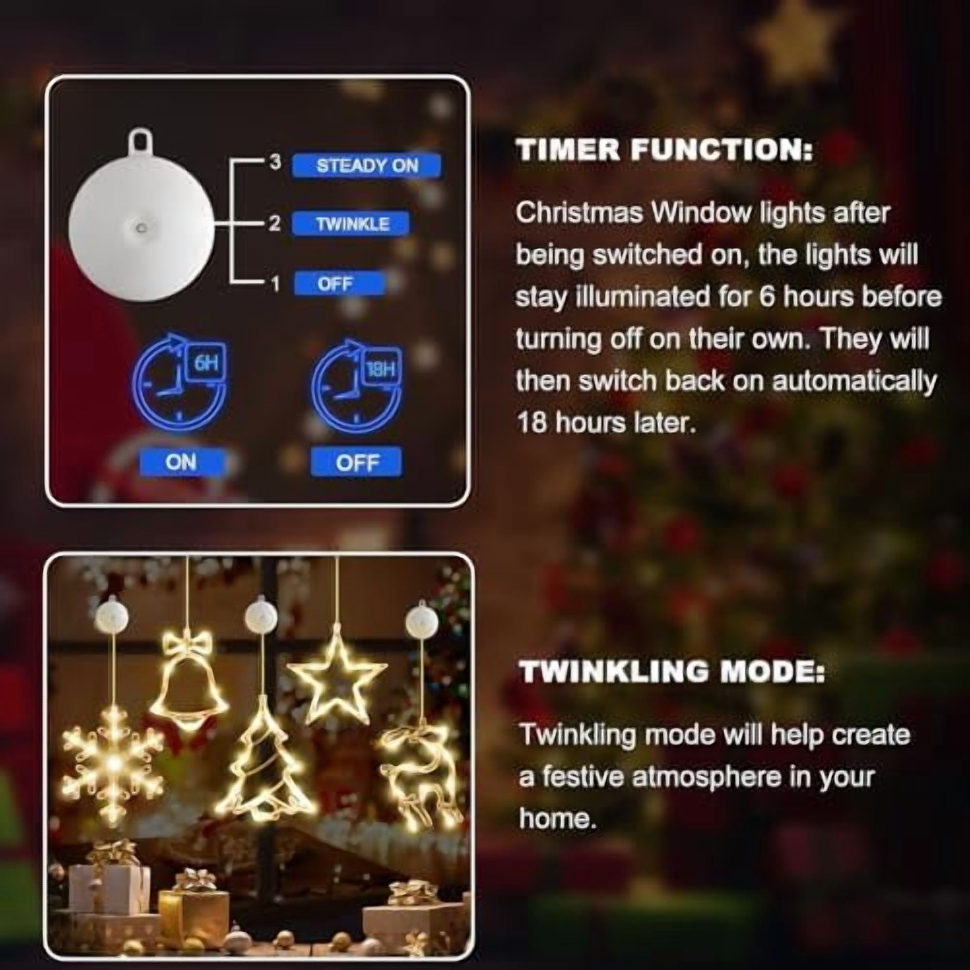 5Pack Christmas Window Lights Decorations with Timer,Battery Powered ...