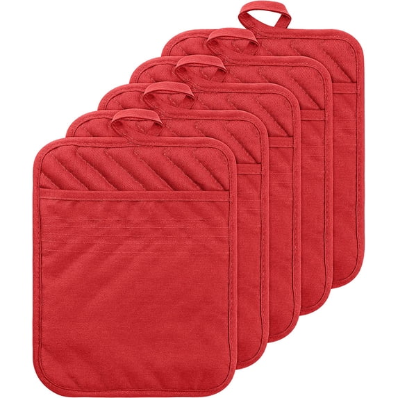 5Pack Cotton Pocket Pot Holders Heat Resistant Oven Mitts Multipurpose ...
