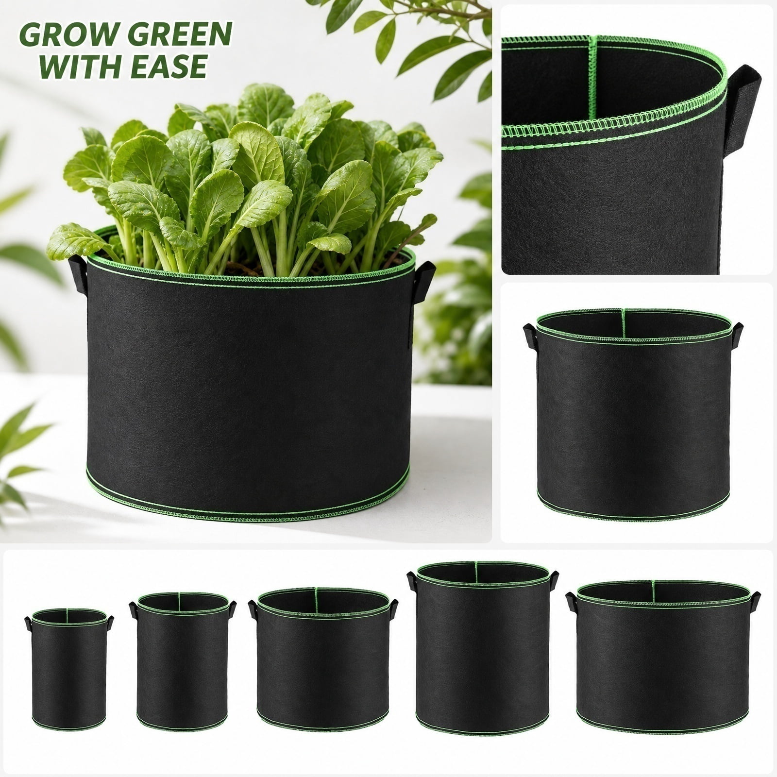 5Pack Fabric Grow Bags – Non-Woven Aeration Pots with Handles for ...