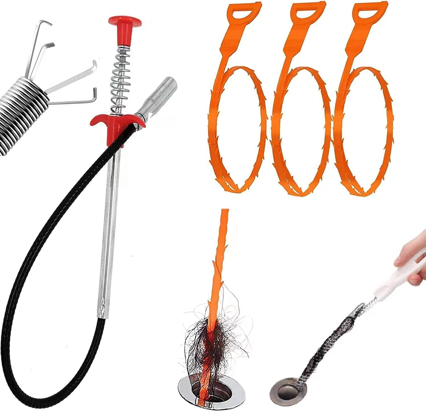 5Pack Hair Drain Clog Remover Tool, 20Inch Hair Drain Clog Remover ...