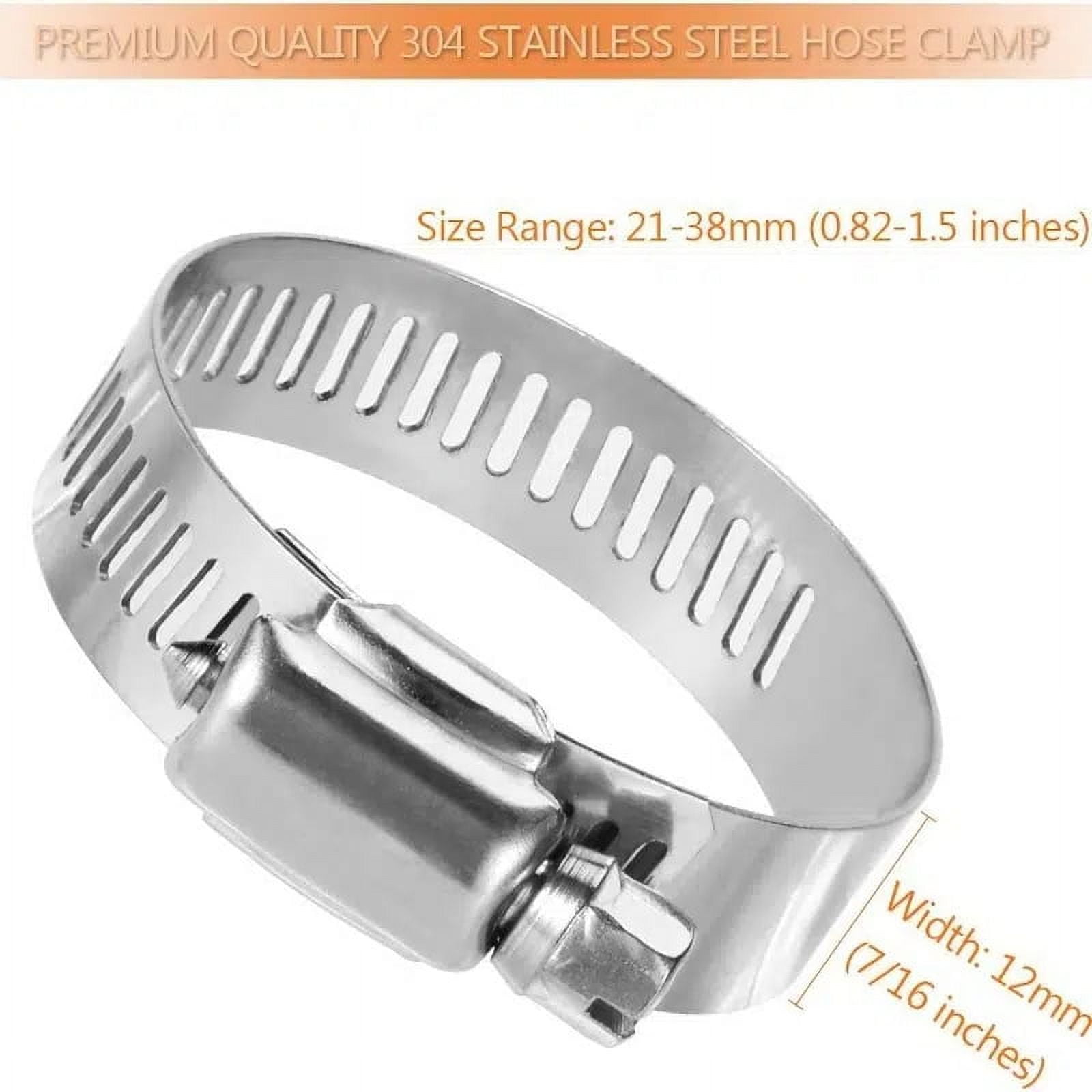 5Pack Hose Clamp, Stainless Steel Adjustable 21mm-38mm Range Worm Drive ...