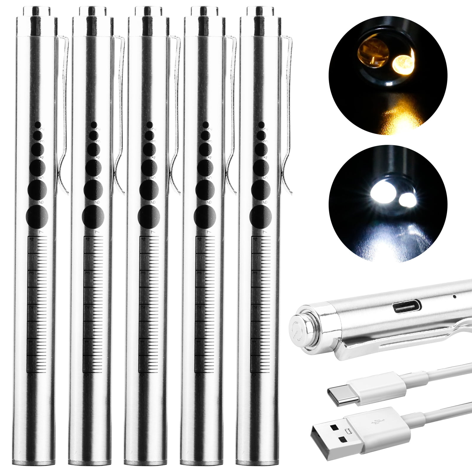 5Pack Medical Penlight Rechargeable 2 In 1 LED Pen lights Diagnosis ...