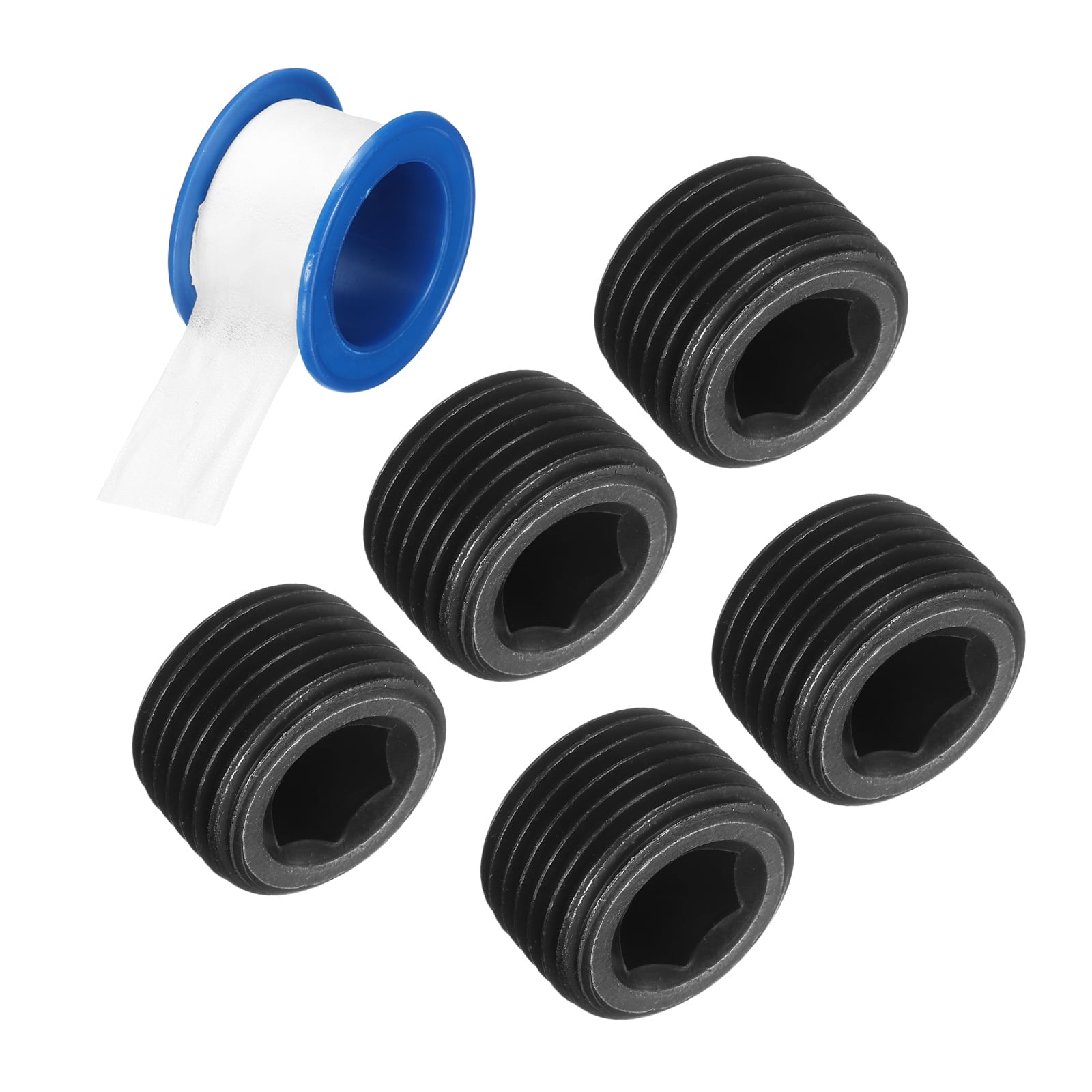 5Pack PT 1/2 Carbon Steel Pipe Plug Fitting, Male Internal Hex Thread ...