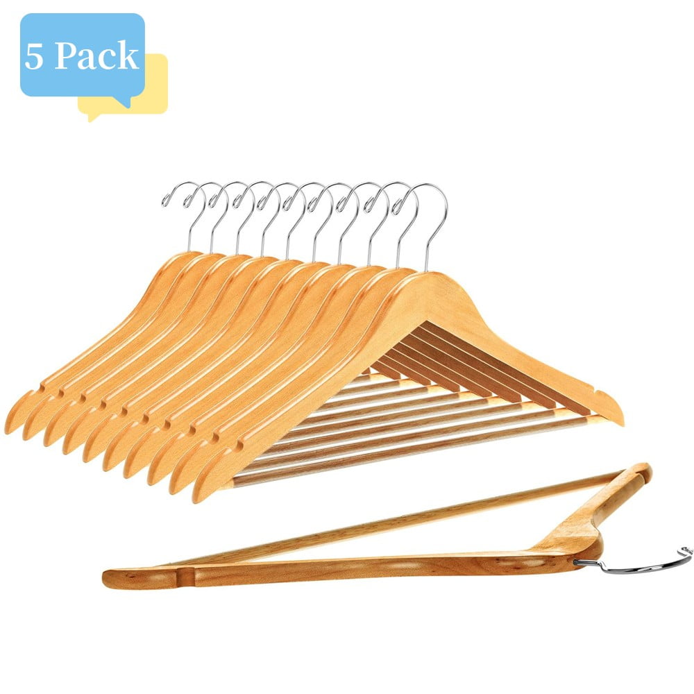 5Pack Quality Wooden Hangers - Slightly Curved Hanger Set - Solid Wood ...