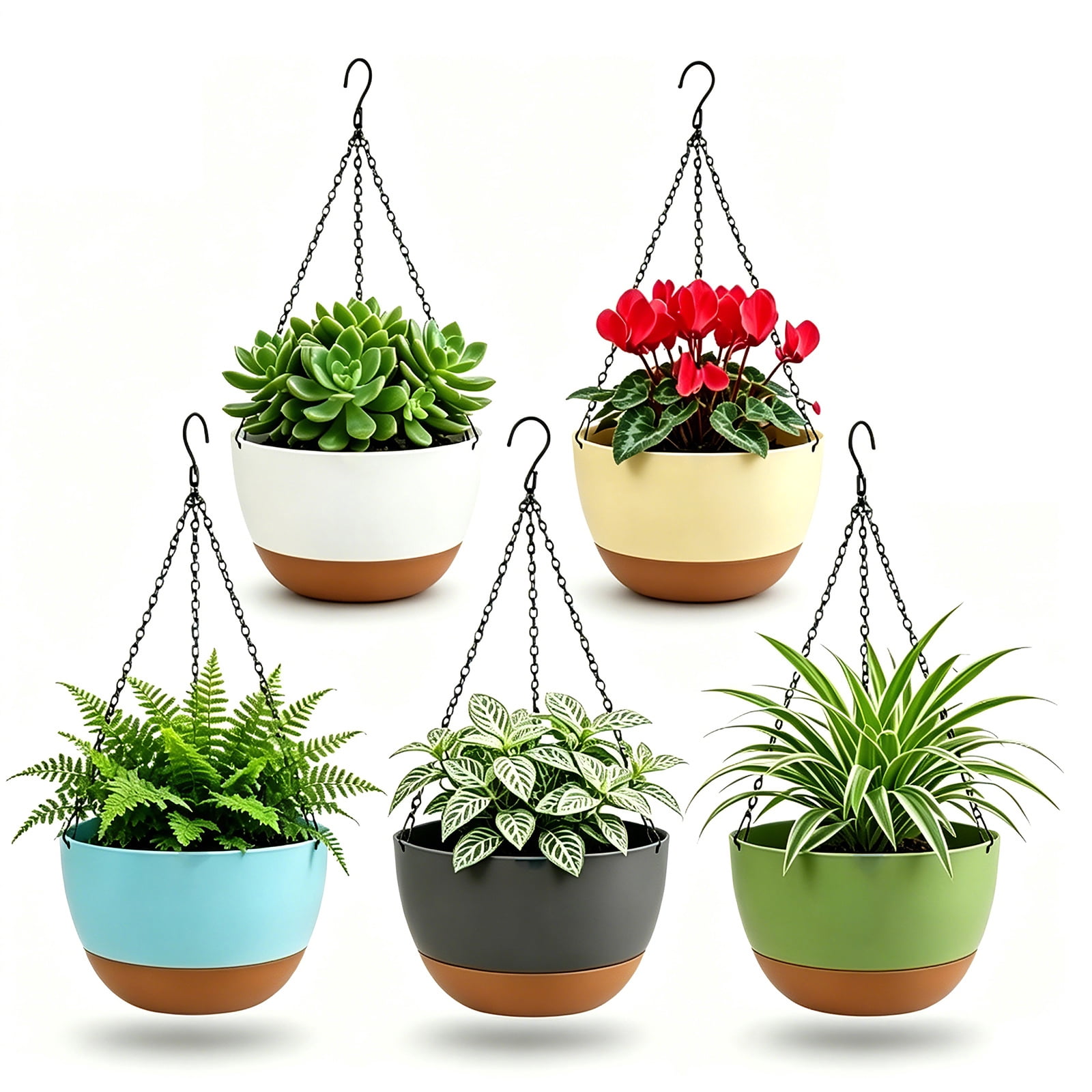 5Pack Self-Watering Hanging Planters with Drainage Hole and & Removable ...