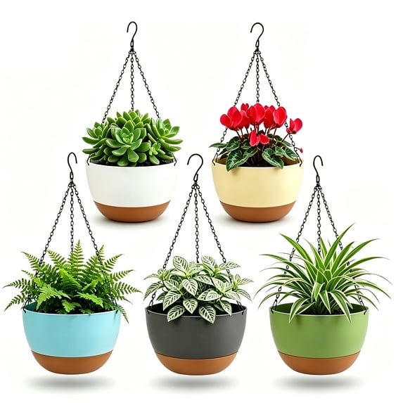 5Pack Self-Watering Hanging Planters with Drainage Hole and & Removable ...