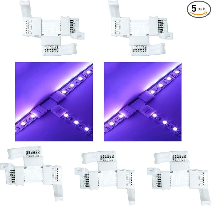 5Pack T Shape 6-Pin LED Connectors 12mm Wide Unwired Solderless Gapless ...