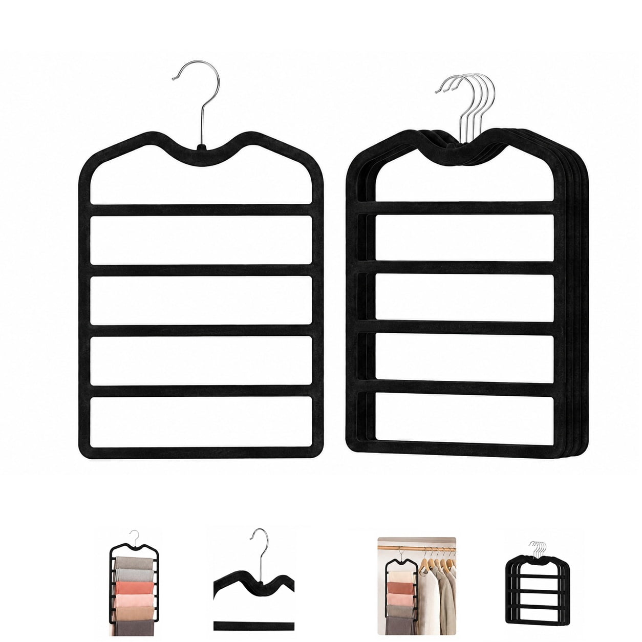 5Pack Velvet Pants Hangers, Short Neck 5Tier SpaceSaving Closet ...