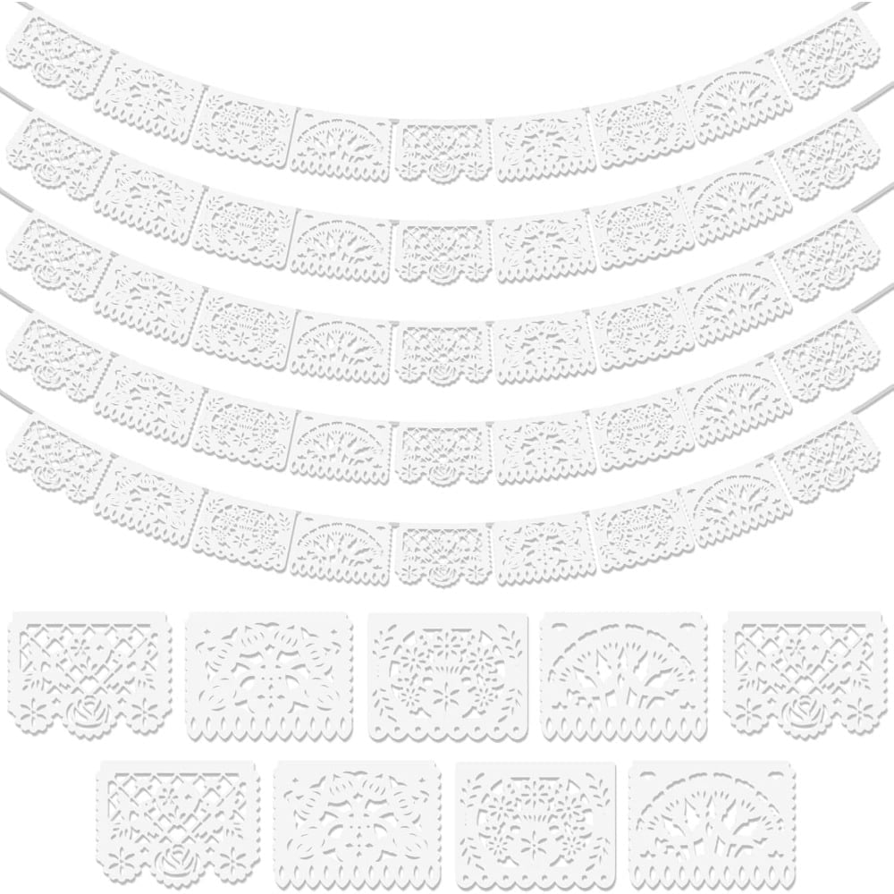 5Pack White Bridal Shower Decor Papel Picado Banner Cinco De Mayo ...